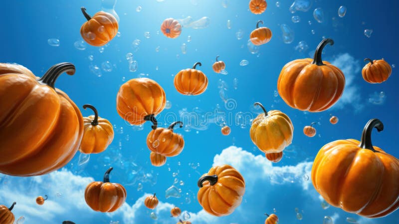 Whimsical Scene: Pumpkins Falling from the Sky, a Fall Surprise Stock ...