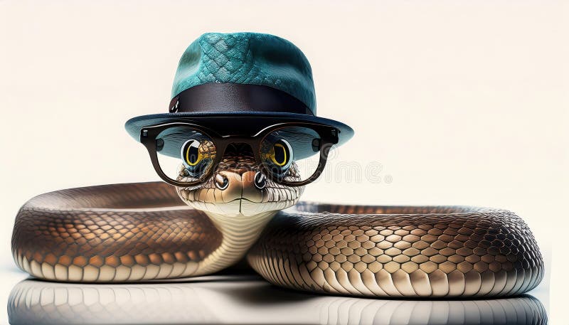 Whimsical Snake in Glasses and Hat, Charming Reptile Wearing ...