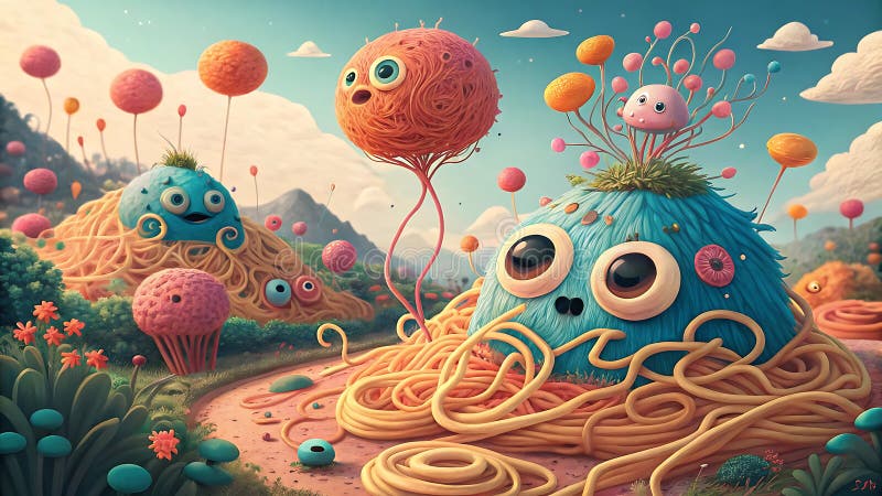 Surreal Doodle Creatures with Tangled Lines and Bold Colors Stock ...