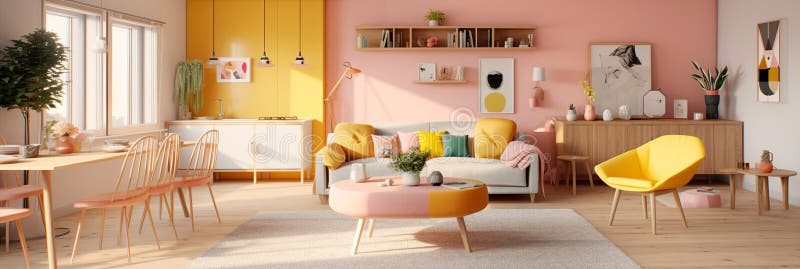 Playful Interior Design of Studio Apartment, Modern Living Room and ...