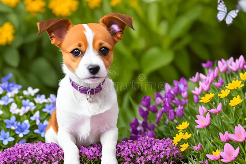 A Playful Jack Russell Terrier in a Field of Spring Flowers.AI ...