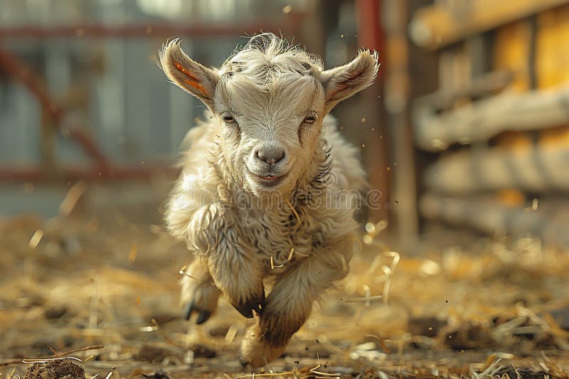 Playful Kid Goat Running stock illustration. Illustration of baby ...