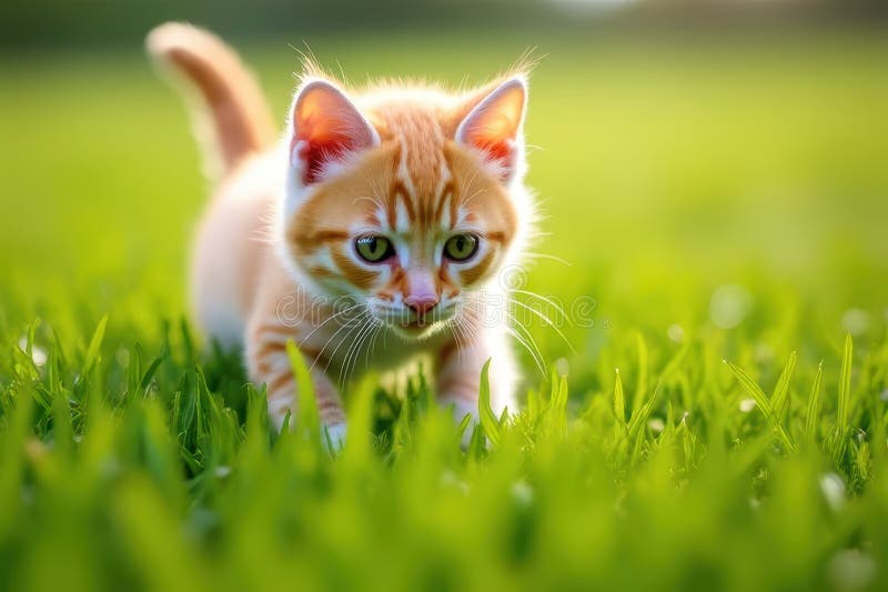 Kitten Playtime in Field stock illustration. Illustration of pets ...