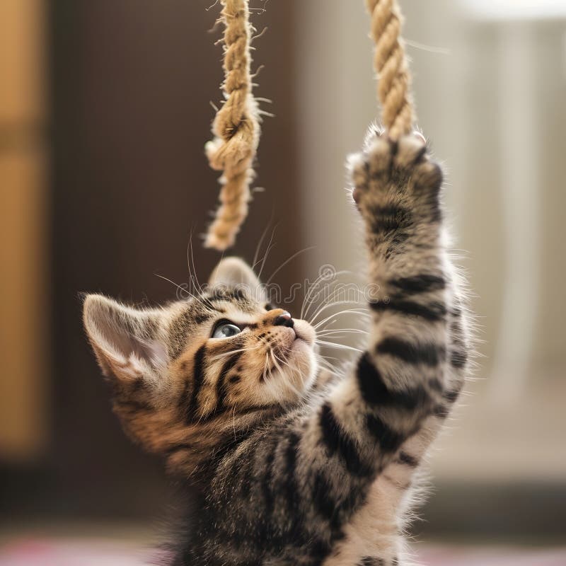 Playful Kitten Reaching for Toy on String Stock Image - Image of happy ...