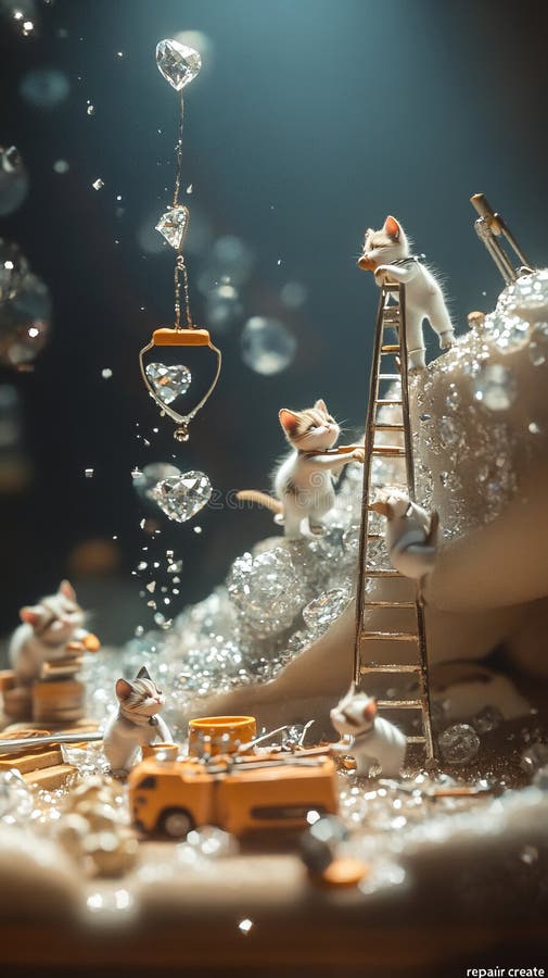 Playful Kittens Building Crystal Wonderland with Toy Tools Stock Image ...