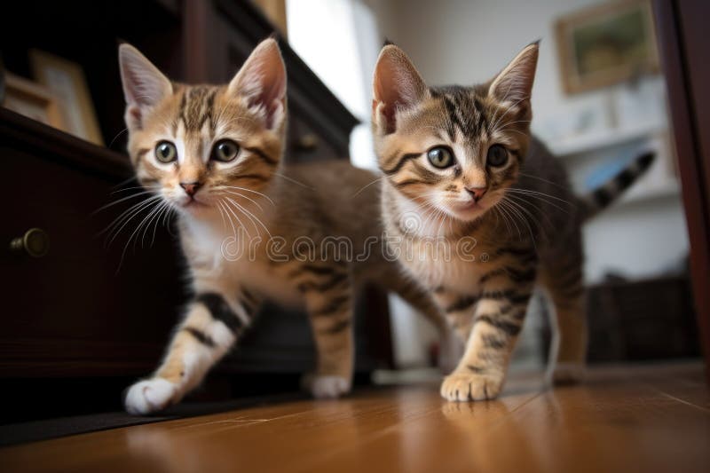 Playful Kittens Chasing Each Other Around the House Stock Illustration ...