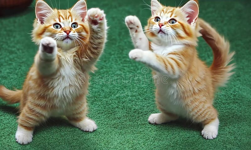 Playful Kittens Dancing on Green Carpet, Indoor Setting Stock Footage ...