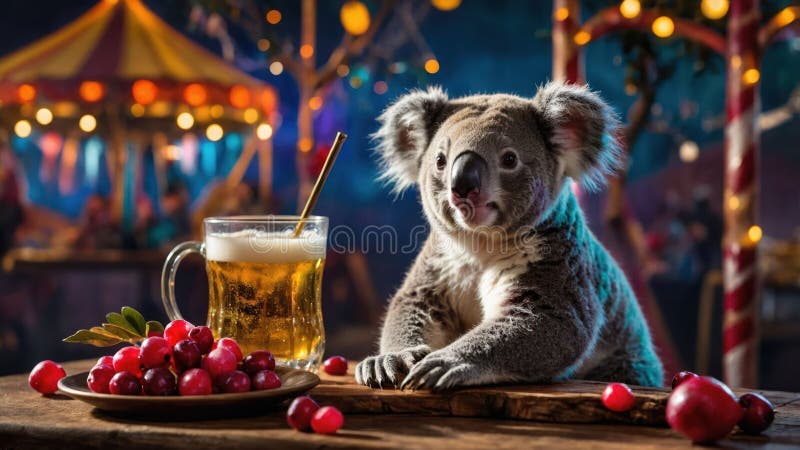 Adorable Koala Enjoying a Refreshing Beer at the Carnival Stock ...