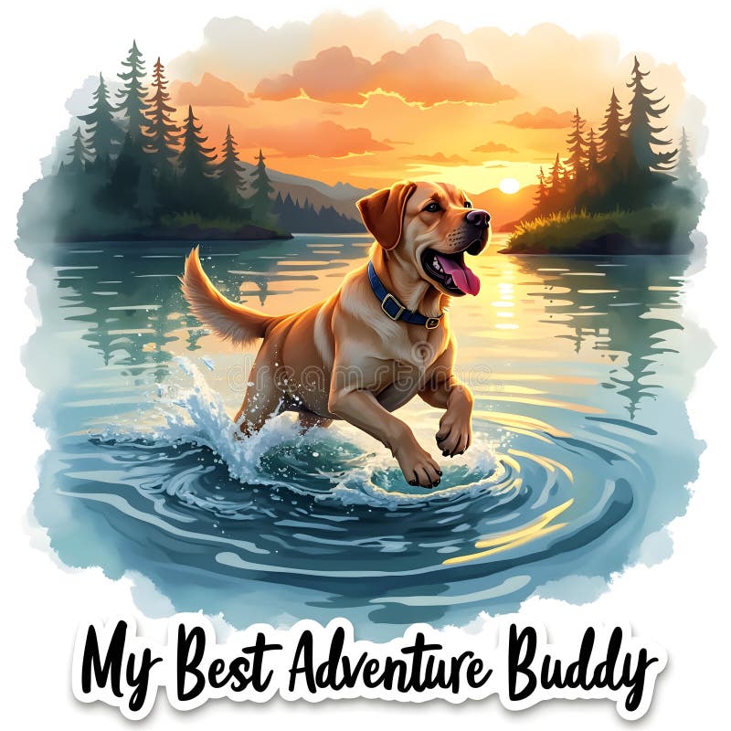 A Playful Labrador Jumping into a Lake during Sunset Creating Ripples ...