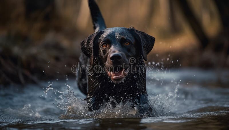 Playful Labrador Splashes in Pure Joy, Showing Loyalty and Obedience ...
