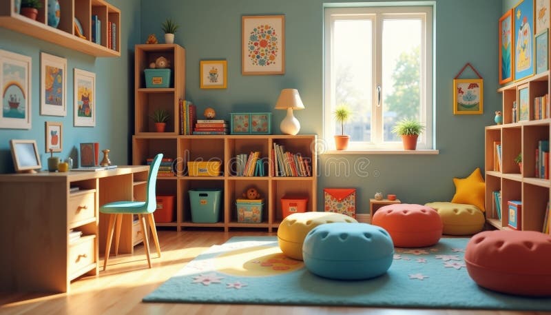 Playful Learning Environment with Colorful Decor and Soft Seating ...