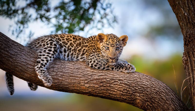 Playful Leopard Cub Basking in the African Savannah, Dappled Light ...