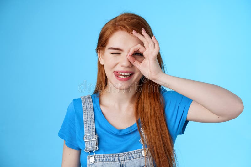 Playful Lovely Redhead Female Long Red Hairstyle Look Through Fingers