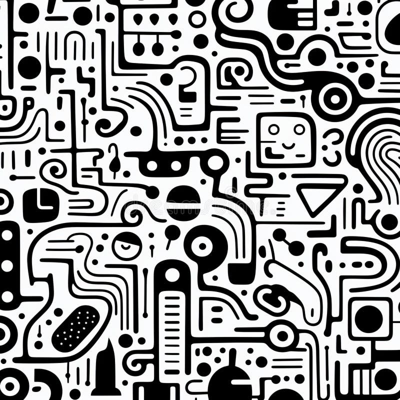 Playful Machines: a Black and White Abstract Seamless Pattern Stock ...