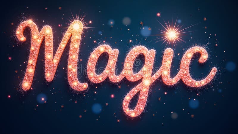 Playful Magic Word in Elegant Script with Glittery Dots and Swirls ...