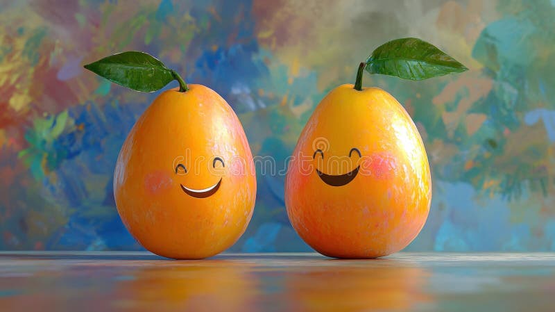 Playful Mango with a Goofy Smile Alongside Another Mango Stock ...