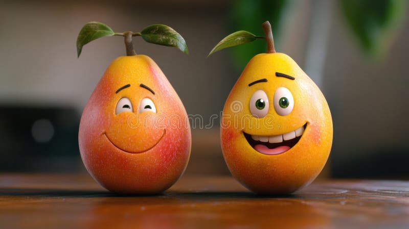 Playful Mango with a Goofy Smile Alongside Another Mango Stock ...