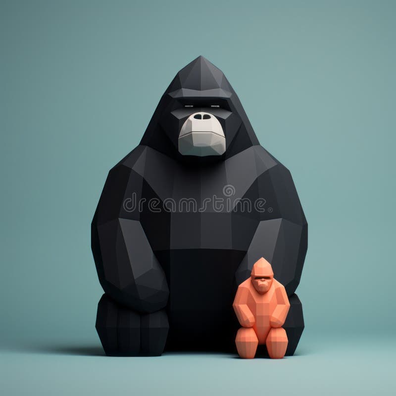 Playful Minimalism: Low Poly Mini Gorilla and Female Sculpture Set ...