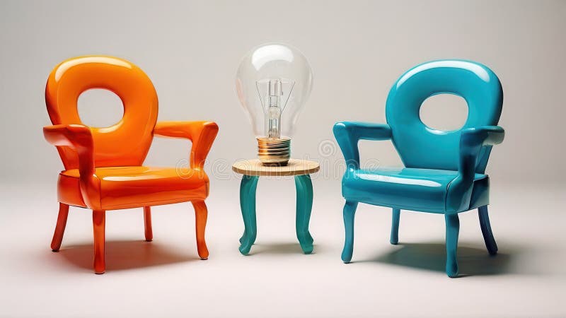 Playful Modern Chairs and Lightbulb Concept Design Stock Photo - Image ...