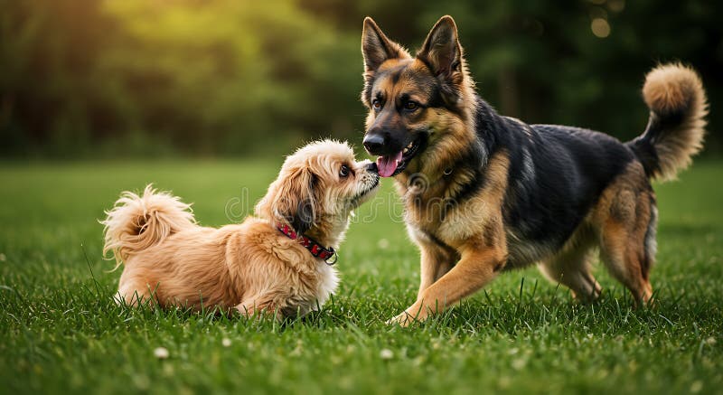 A Playful Moment between a German Shepherd and a Shih Tzu Mix on Lush ...