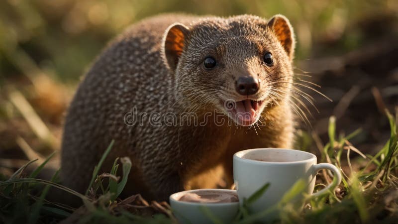Adorable Mongoose Enjoying a Coffee Break in the Grass Stock ...