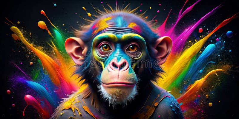 Playful Monkey in a Colorful Paint Splash a Vibrant Abstract Design ...