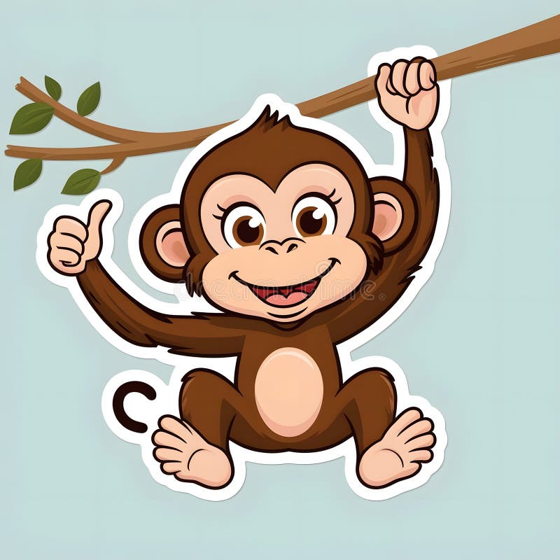 Playful Monkey 3D Sticker Cute and Expressive Fun Stock Illustration ...