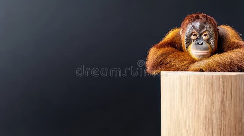 Playful Monkey Sitting Inside a Wooden Container with an Engaging ...