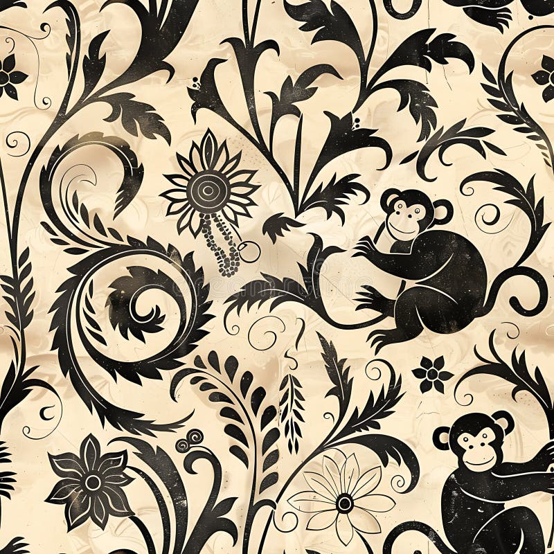 Playful Monkeys and Floral Design - Repeating Pattern and Seamless Tile ...