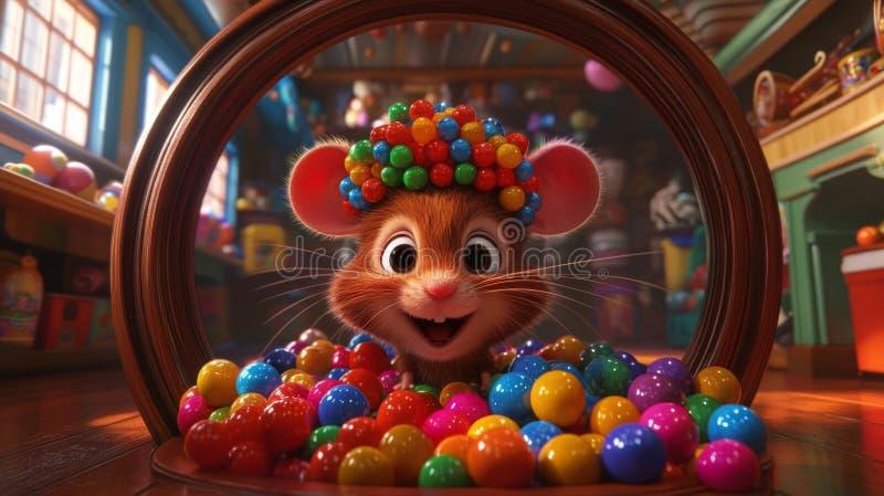 Playful Mouse in Colorful Gumball Ball Pit Stock Illustration ...
