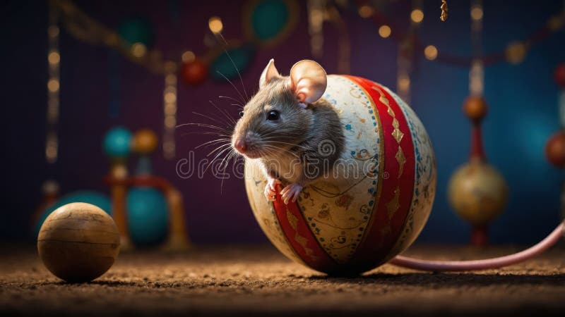 A Playful Mouse Perched on a Decorative Ball in a Whimsical Setting ...