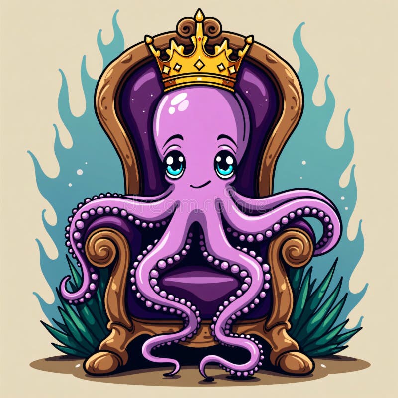 Playful Octopus Queen on Throne T-Shirt Design Stock Illustration ...