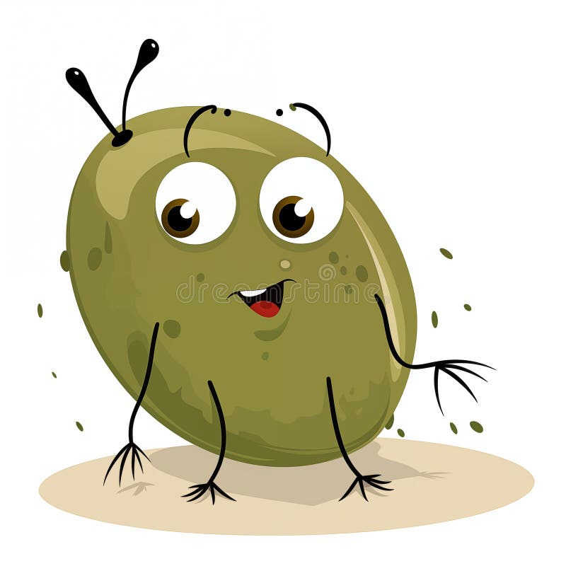 A Cheerful Cartoon Olive Character with Big Eyes and Little Arms ...
