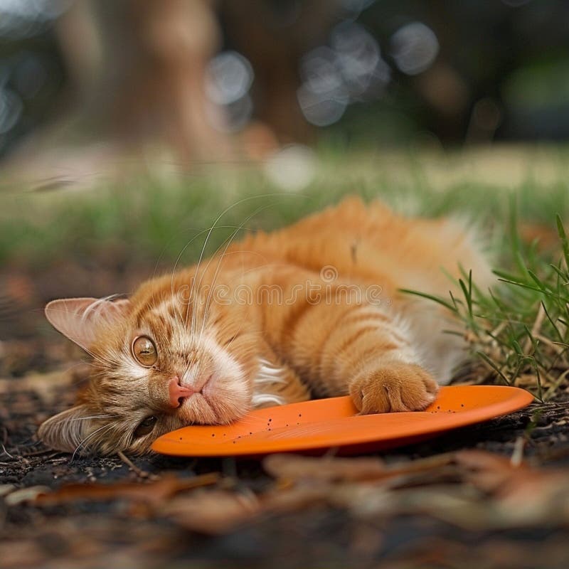 Playful Orange Cat Eyeing Frisbee Game Stock Illustration ...