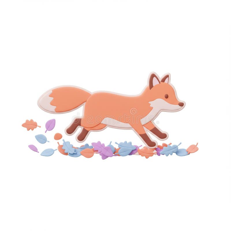 Playful Orange Fox Running through Autumn Leaves Stock Illustration ...