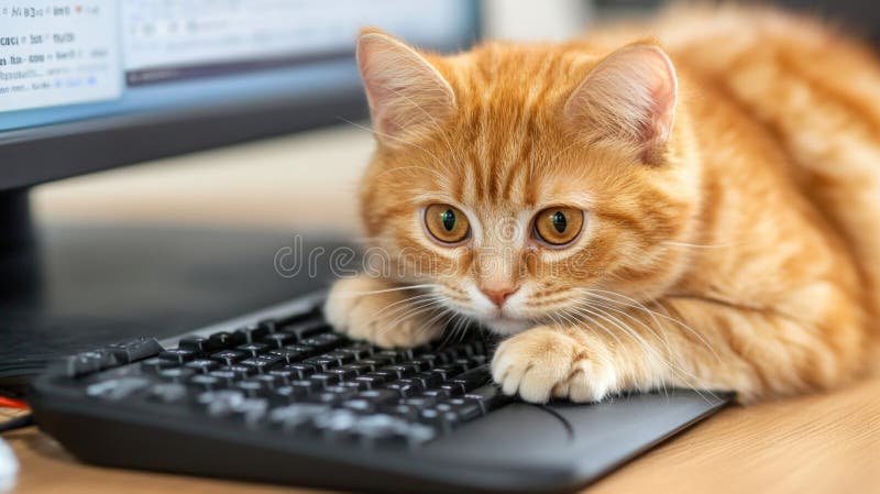 Playful Orange Kitten Resting on Computer Keyboard Stock Photo - Image ...