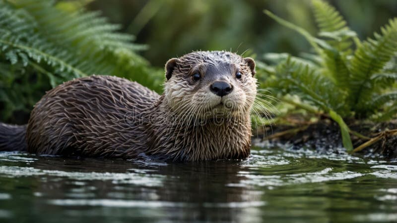 Charming Otter in Natural Habitat Stock Illustration - Illustration of ...