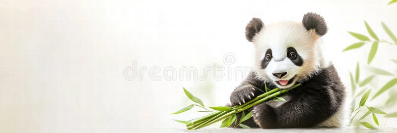 Cute Panda Enjoys Bamboo Snack in Serene Environment with Plenty of ...