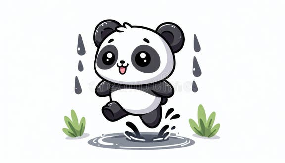 Playful Panda Jumping in Puddle Stock Illustration - Illustration of ...