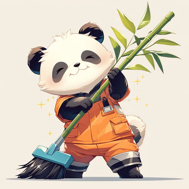 A Playful Panda Sanitation Worker Cartoon Style Stock Vector ...