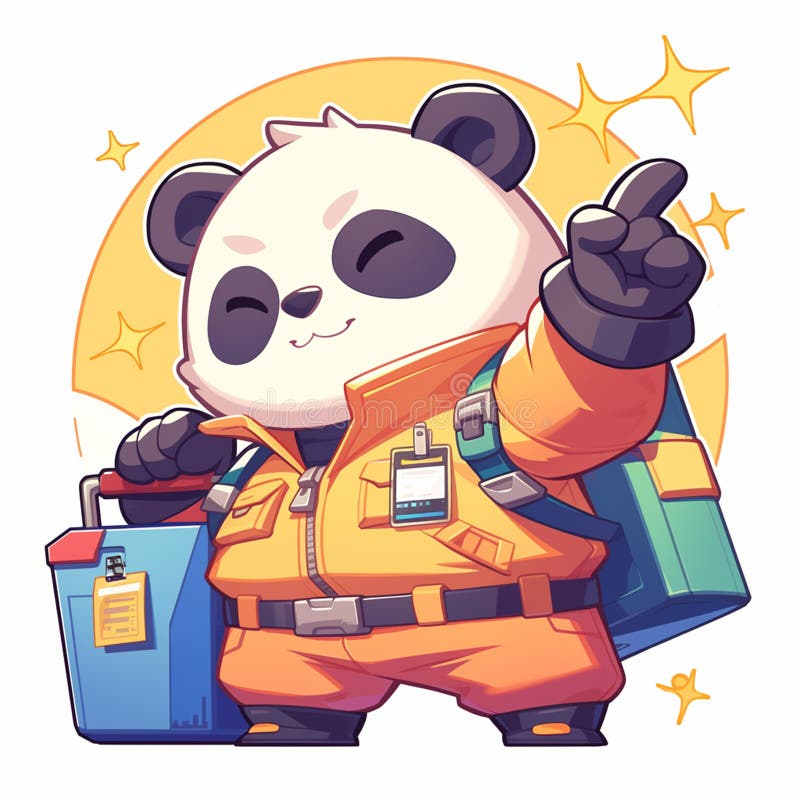 A Playful Panda Sanitation Worker Cartoon Style Stock Vector ...