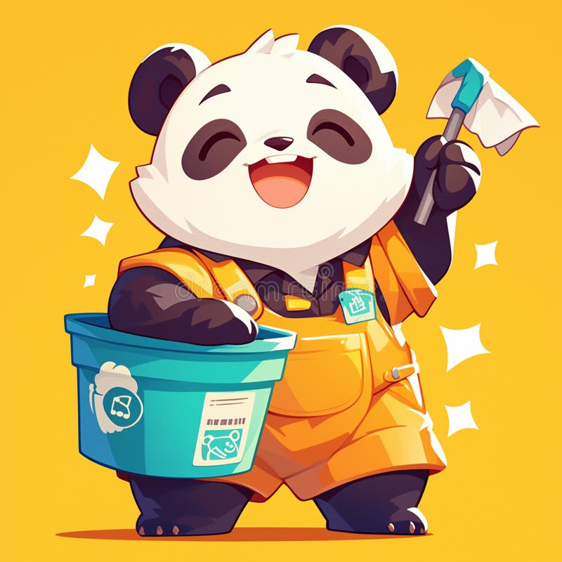 A Playful Panda Sanitation Worker Cartoon Style Stock Vector ...