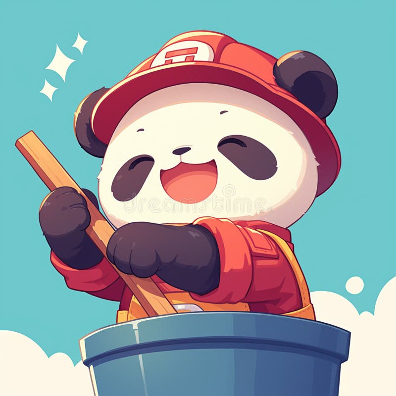 A Playful Panda Sanitation Worker Cartoon Style Stock Vector ...