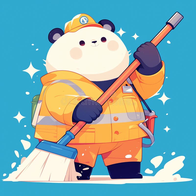 A Playful Panda Sanitation Worker Cartoon Style Stock Vector ...