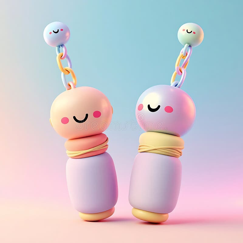 Playful Pastel Creatures: Charming 3D Render of Happy Figures Stock ...