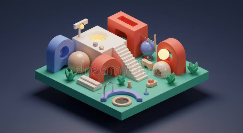 Playful Pastel 3D Isometric Render of Abstract Geometric Shapes ...