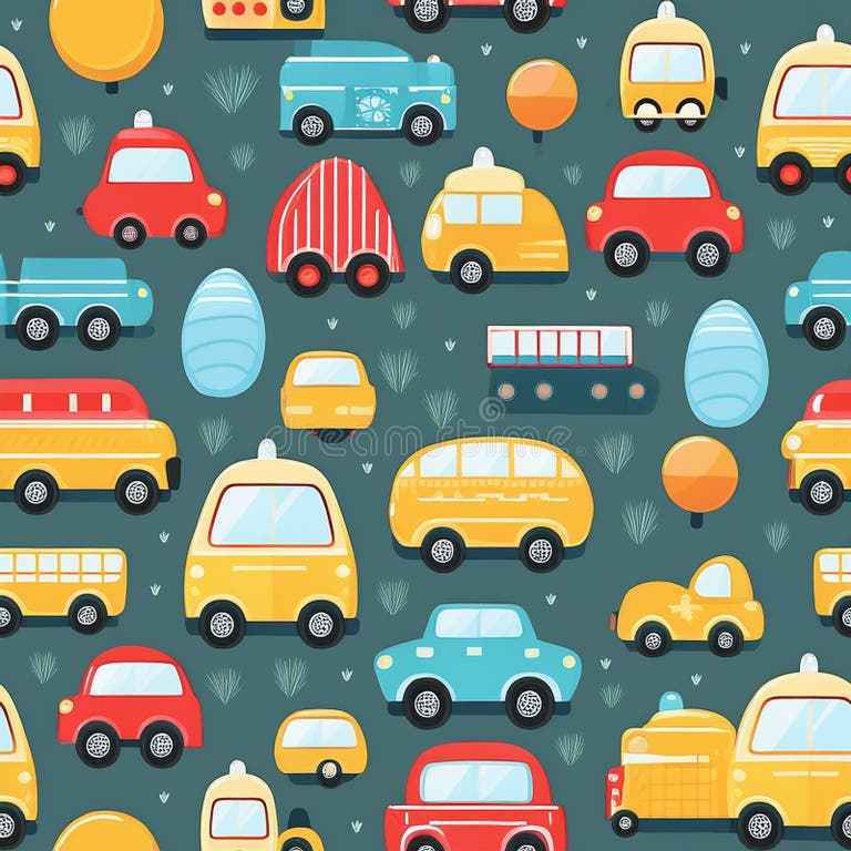 Playful Pattern of Colorful Vehicles Creating a Fun and Cheerful ...