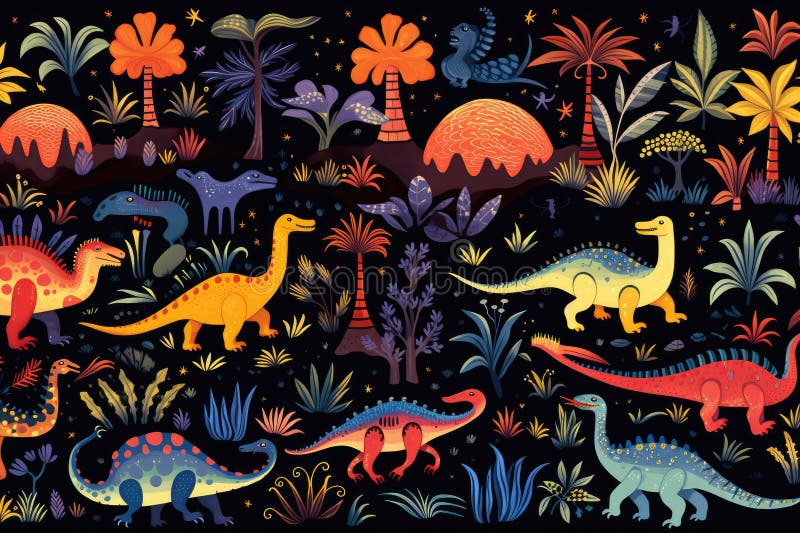 A Playful Pattern of Dinosaurs in a Prehistoric Setting, AI Generated ...