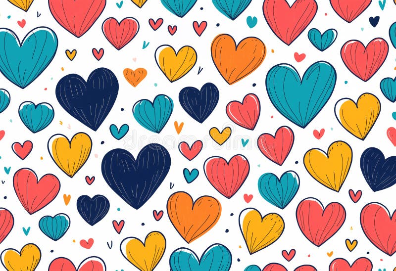 Playful Pattern of Drawn Style Colorful Hearts Background Stock ...
