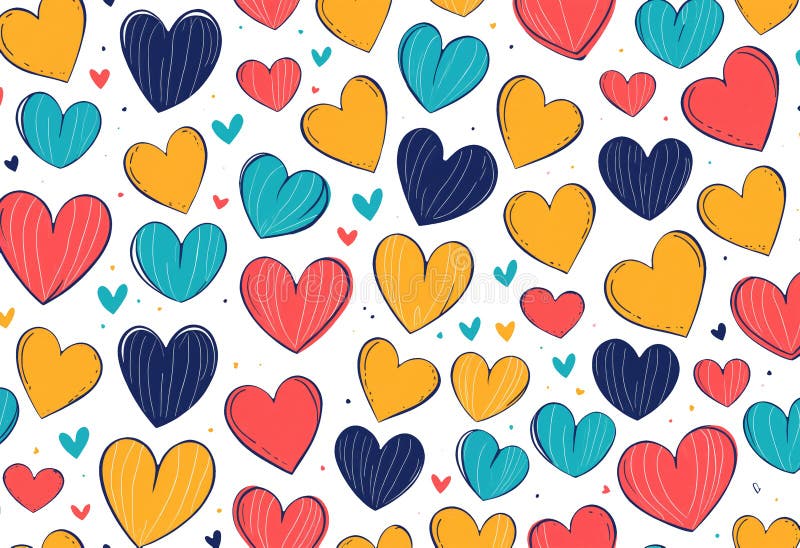 Playful Pattern of Drawn Style Colorful Hearts Background Stock ...